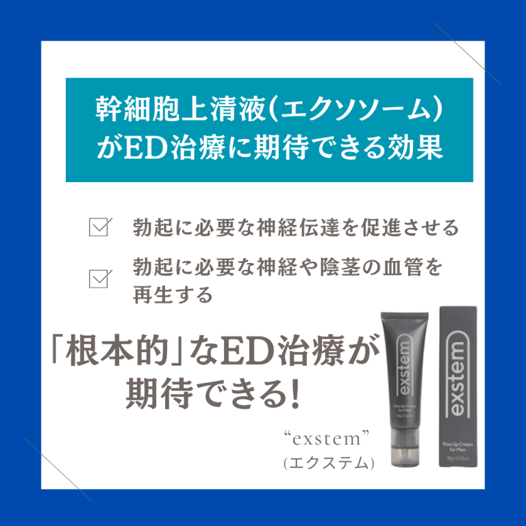 【世界初】ED根本治療ができる幹細胞上清液エクソソーム配合クリーム”exstem” - イーヘルスクリニック 新宿院